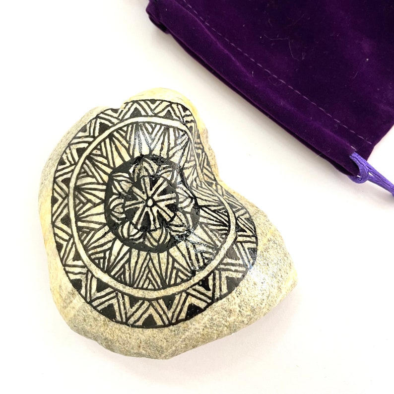 Large Stone Mandala - Zentangle Pattern Hand Painted Stone Art ...