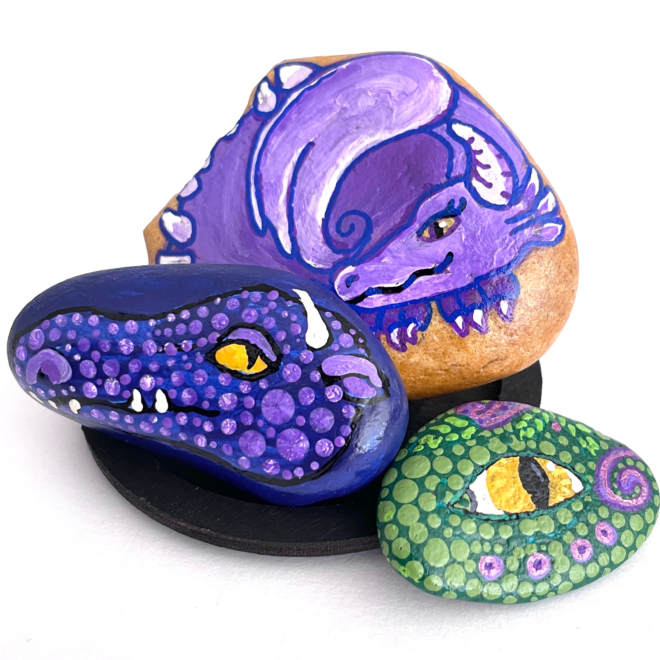 Hand Painted Purple Dragon Rocks Rock Painting Small Dragon Stone ...