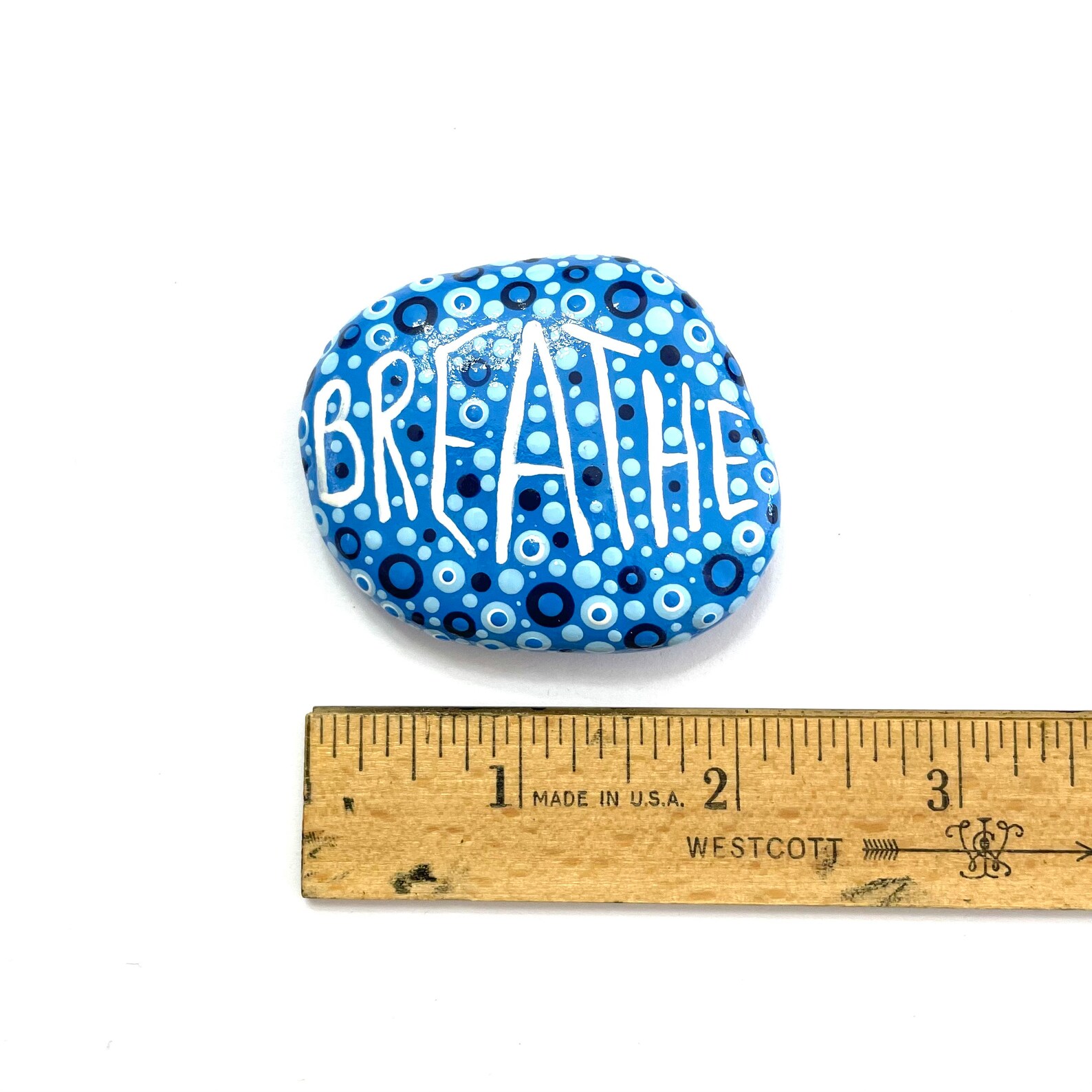 Hand Painted Rock Blue Healing Stone Breathe Painted Rocks ...