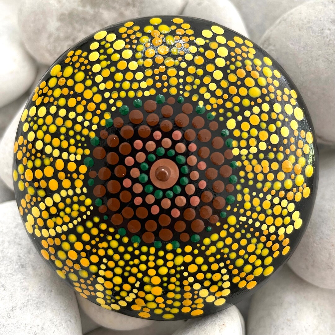 Sunflower Rocks - Hand Painted Rock - Mandala Sunflower Art Stone ...