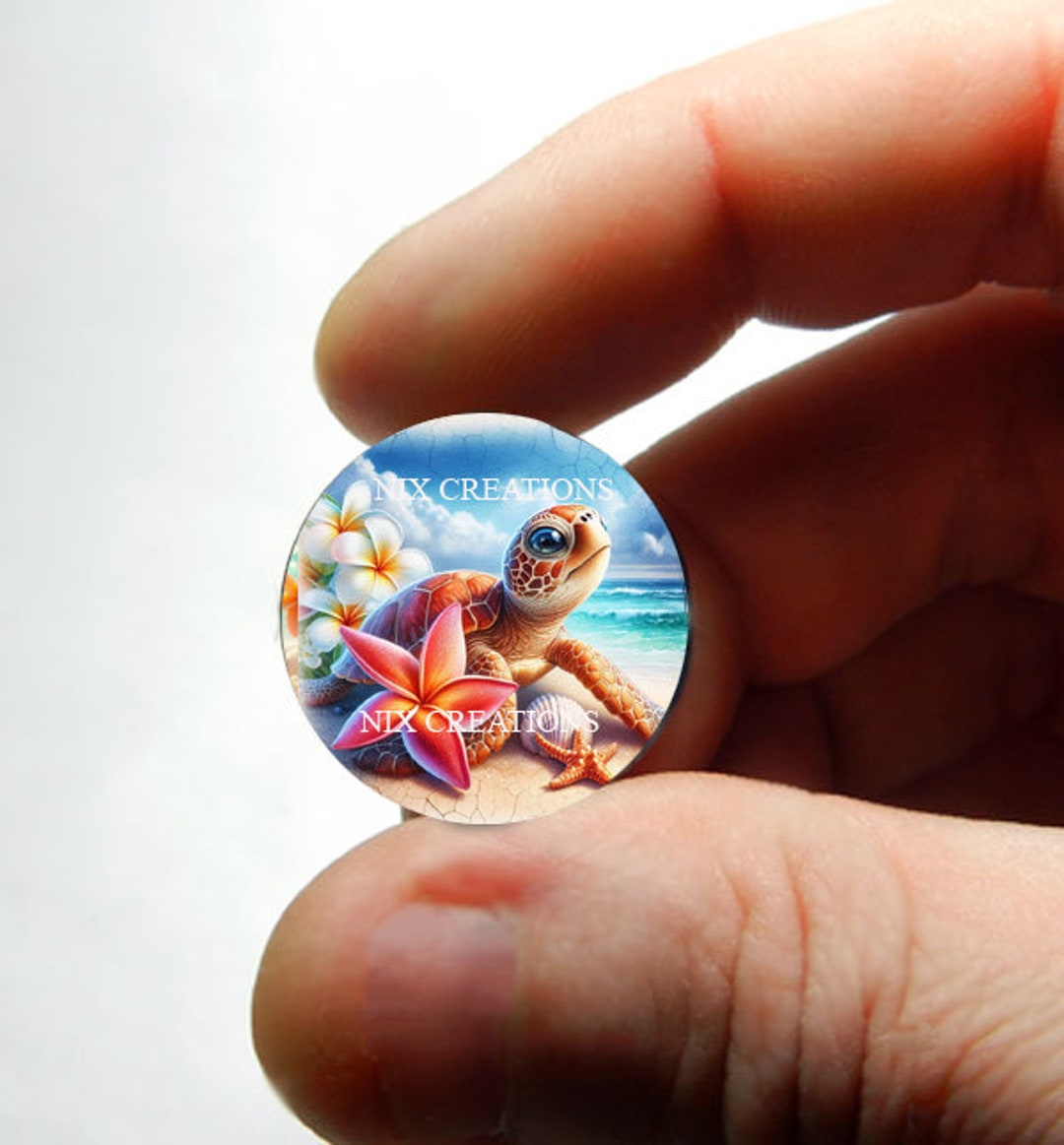 Glass Beach Turtle Plumeria Cabochon for Jewelry and Pendant Making ...