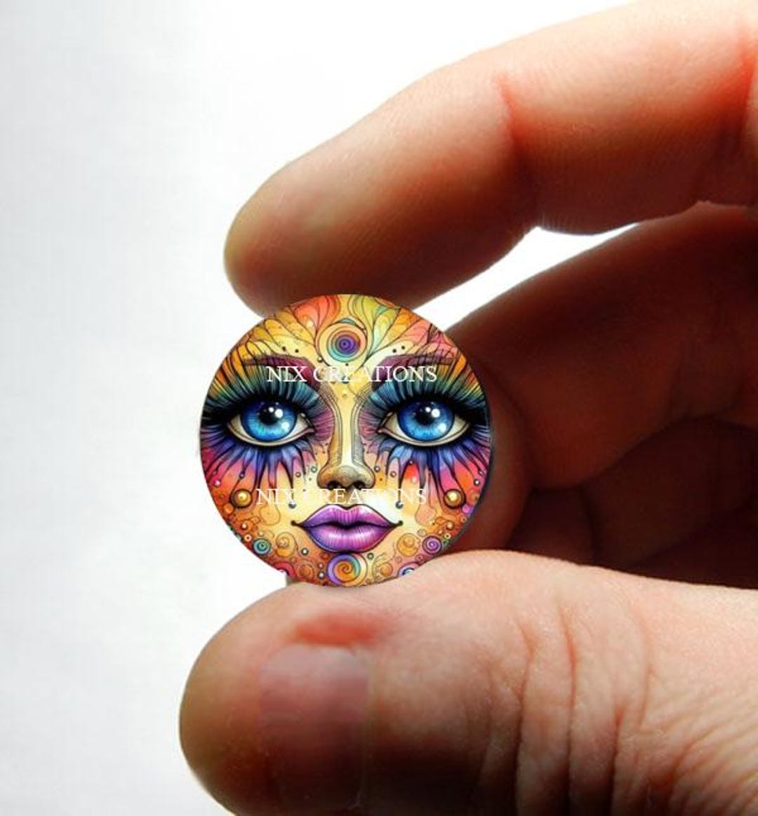 Moon Face Glass Cabochon - Design 6 - Handmade Glass Cabochons for ...