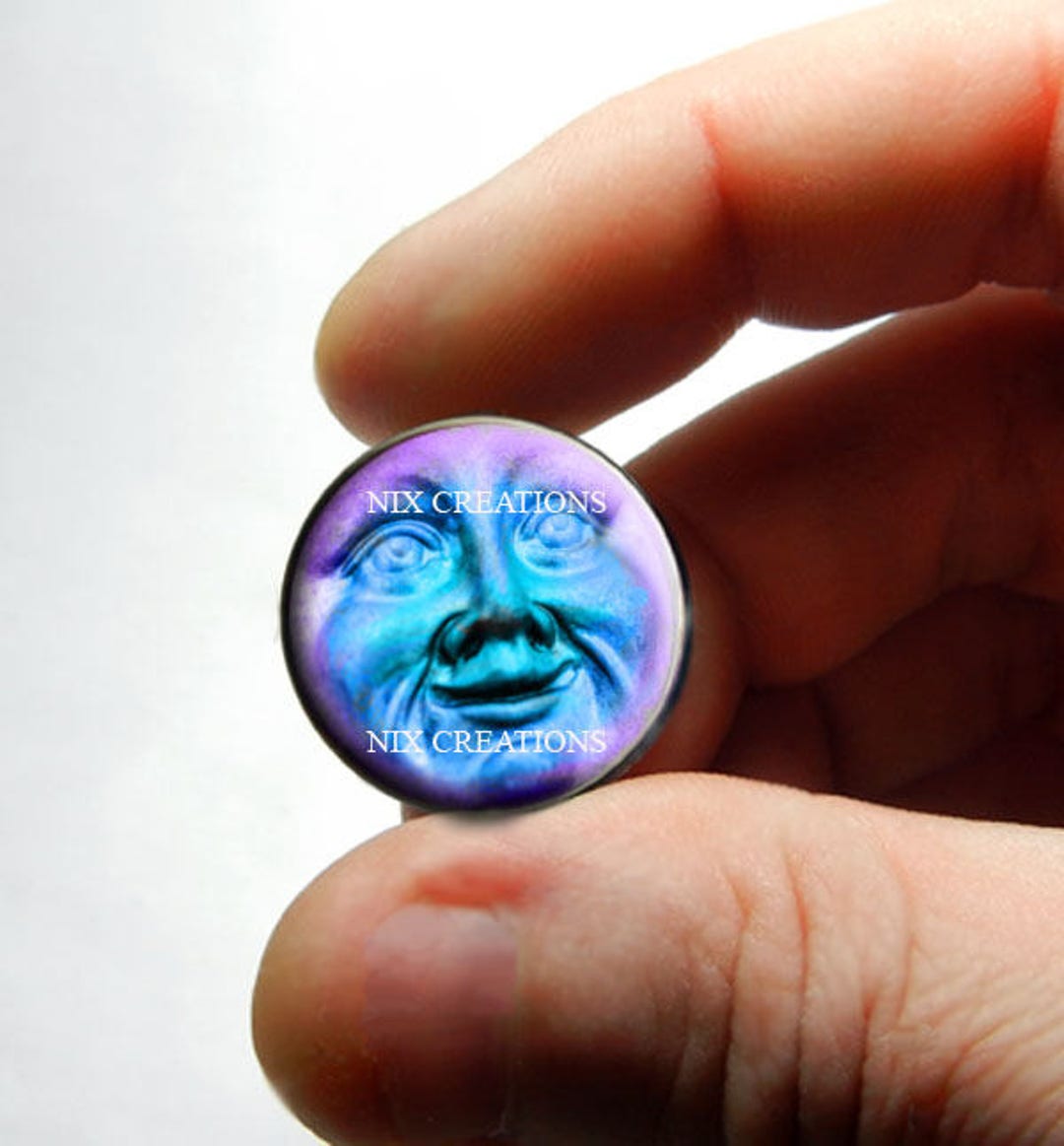 Iridescent Purple Blue Moon Face Glass Cabochon - for Jewelry and ...