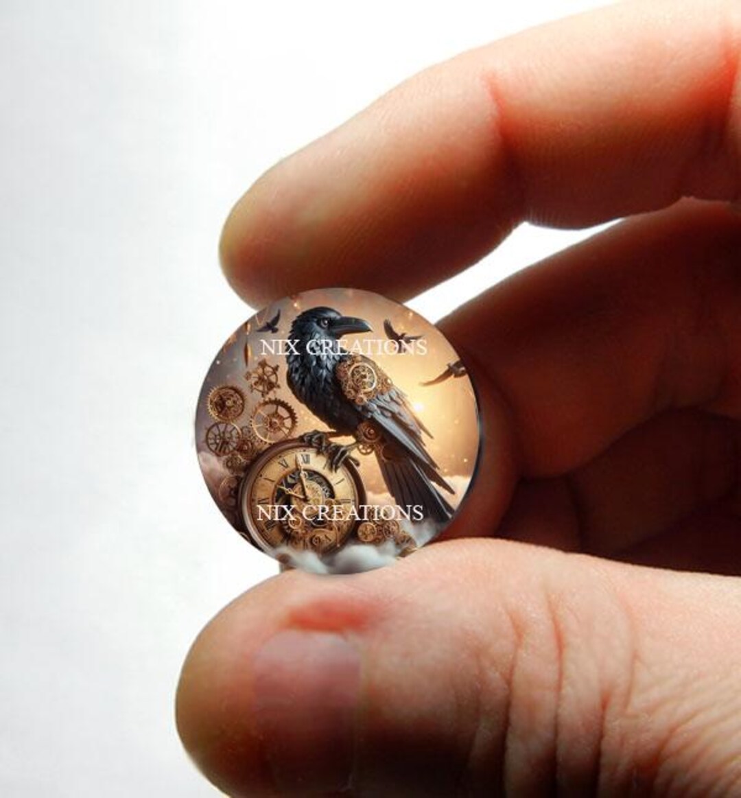 Steampunk Raven Glass Cabochon for Wire Wrap Jewelry and Pendant ...