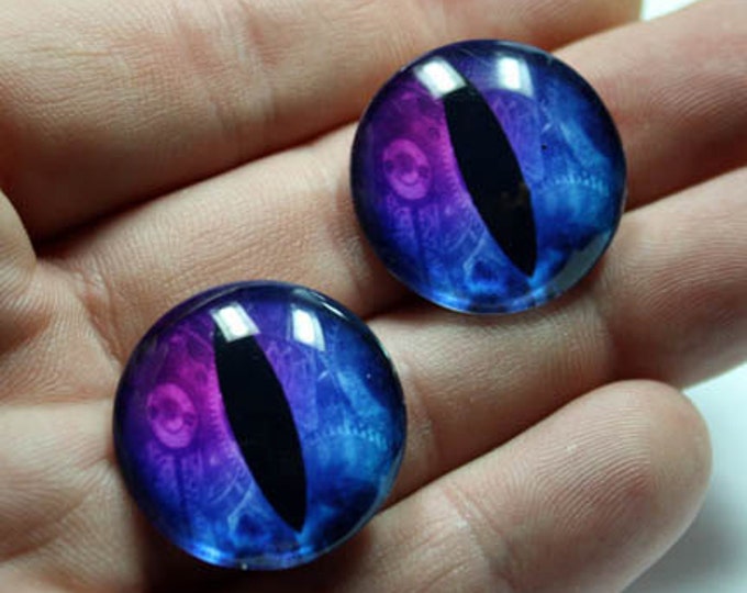 Steampunk Glass Dragon Eyes 24mm 1 Inch Purple / Blue Cabochons for ...