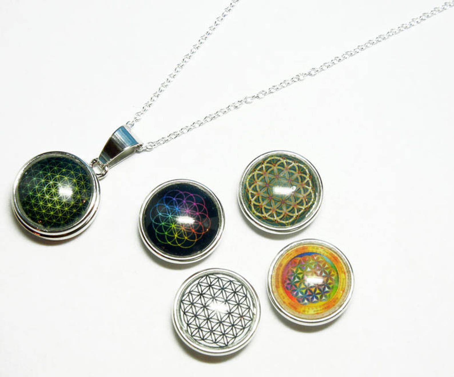 Interchangeable Snap on Pendant 5 Flower of Life Snap on Set - Etsy