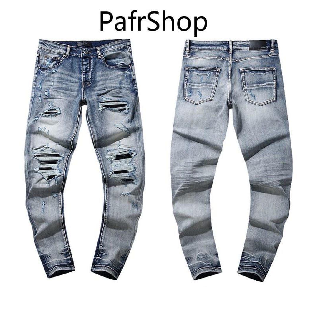 Amiri Jeans Embroidery Ripped Patches Casual Denim Pants Distressed ...