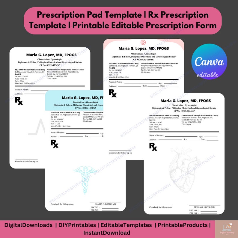 Prescription Pad Template Rx Prescription Template Printable Editable ...