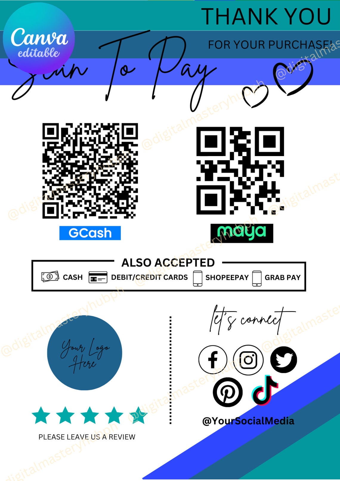 Scan to Pay QR Code Sign for Small Business I Canva Template Editable ...