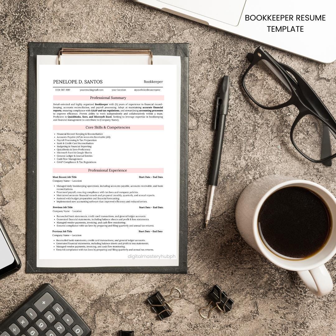 Ats-friendly Bookkeeper Resume Template | Professional Accountant CV ...
