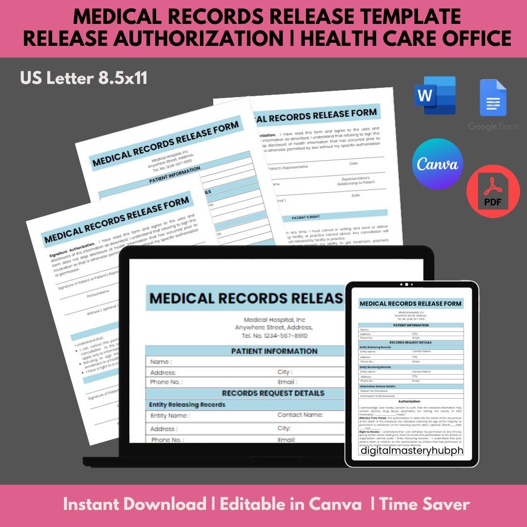 Medical Records Release Form Template Medical Records Authorization ...