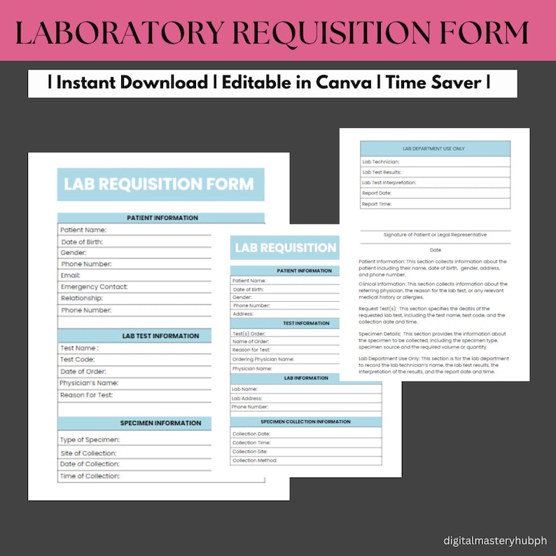 Laboratory Requisition Form Editable Lab Form Healthcare Tools Hospital ...