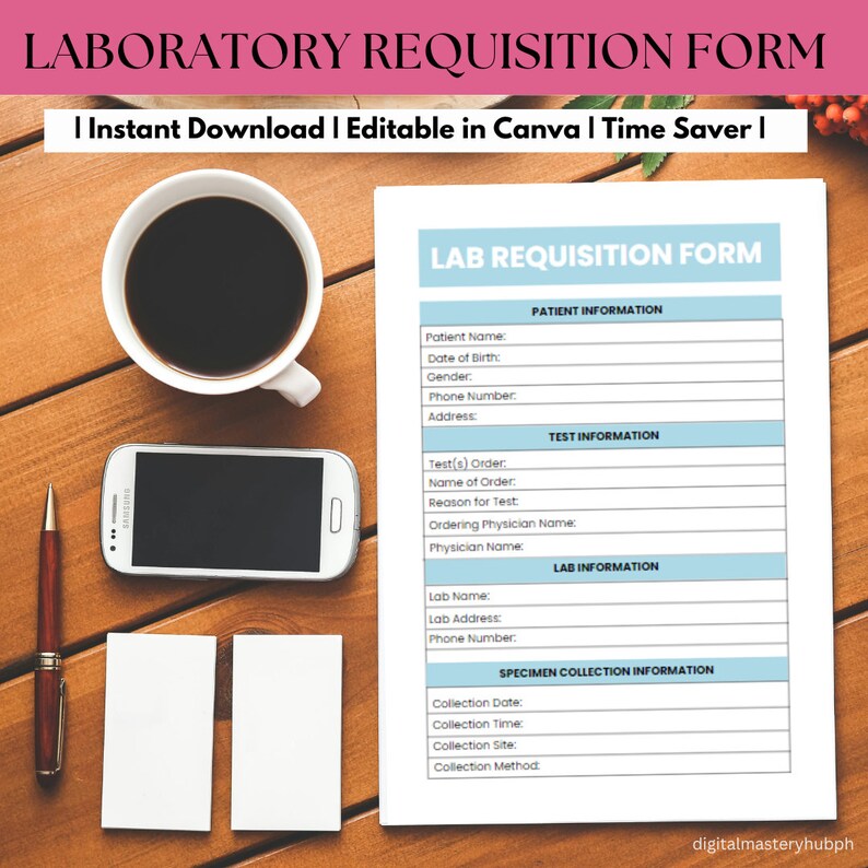 Laboratory Requisition Form Editable Lab Form Healthcare Tools Hospital ...