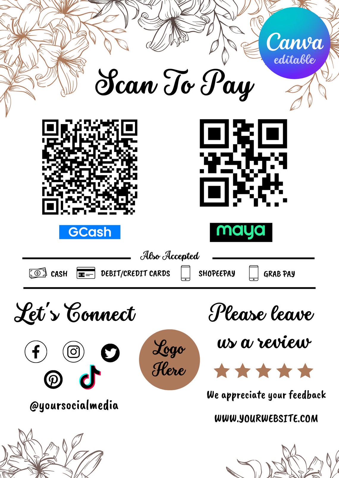 Scan to Pay QR Code Sign for Small Business I Canva Template Editable ...