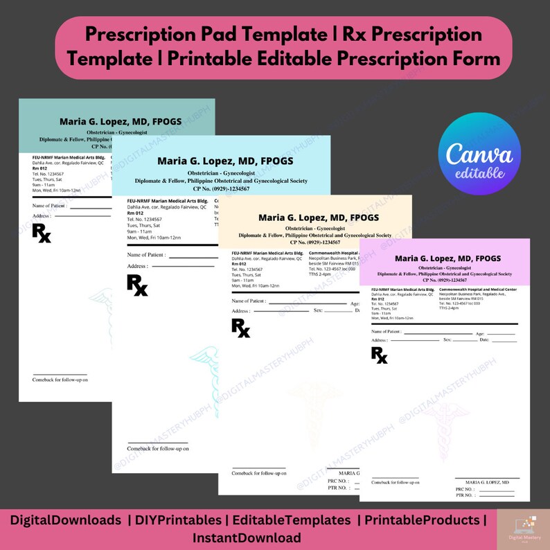 Prescription Pad Template Rx Prescription Template Printable Editable ...