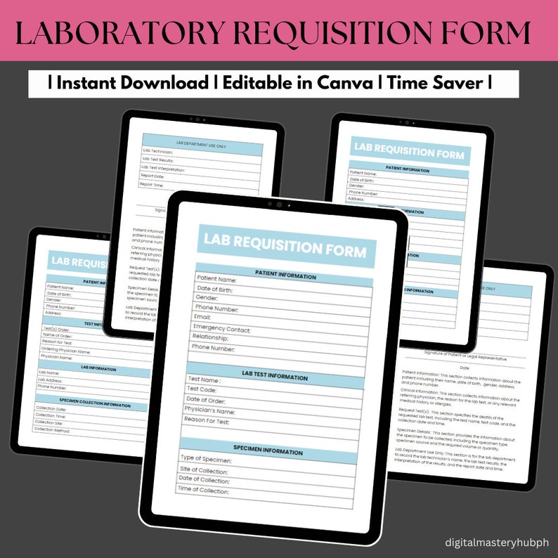 Laboratory Requisition Form Editable Lab Form Healthcare Tools Hospital ...