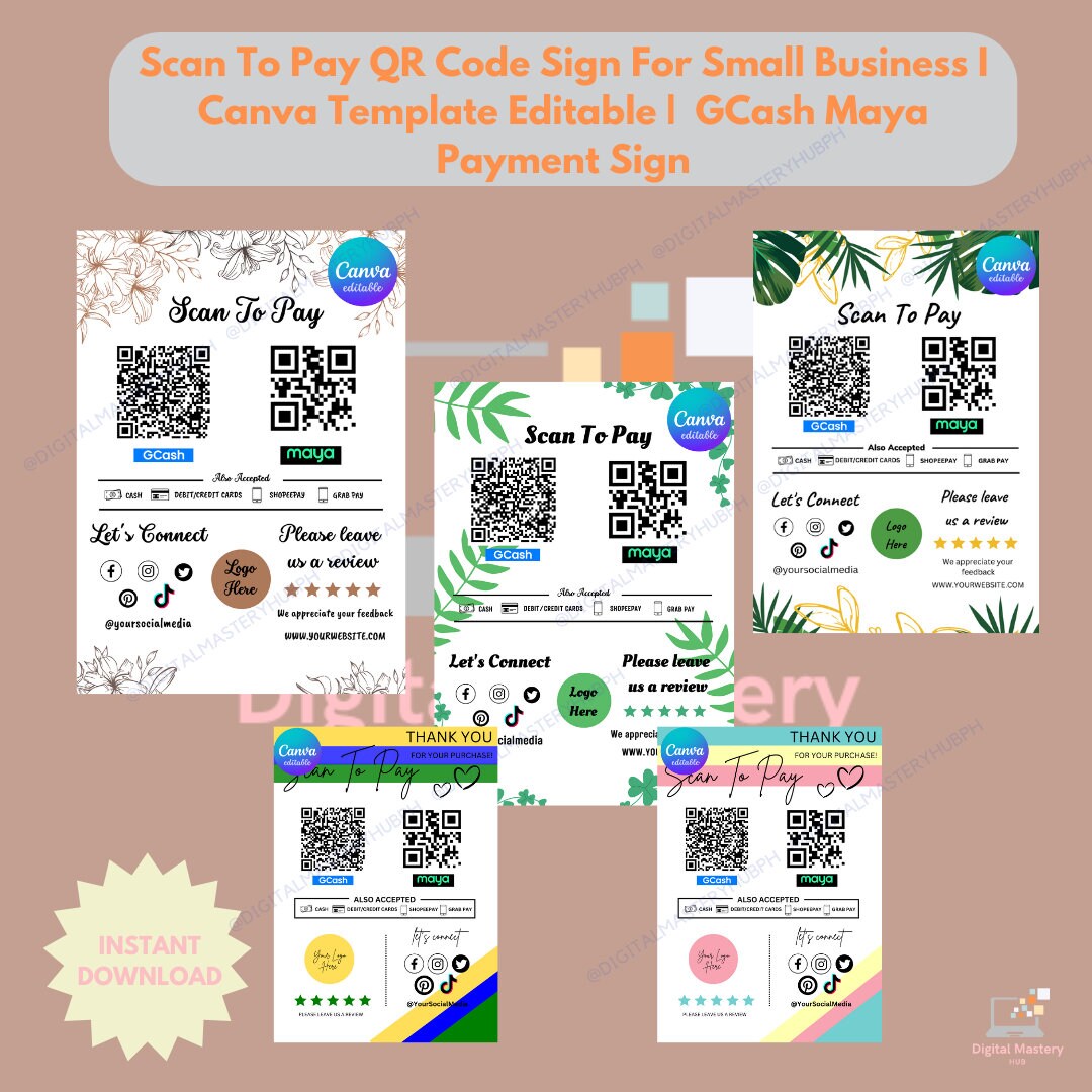 Scan to Pay QR Code Sign for Small Business I Canva Template Editable ...