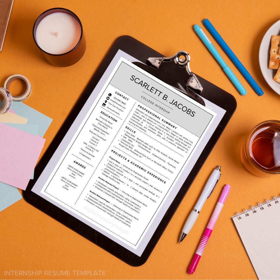 Ats-friendly Internship Resume & Cover Letter Bundle Editable Canva ...