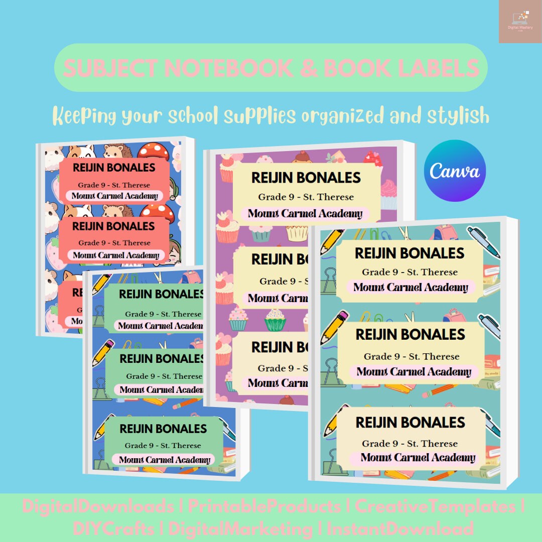 Notebook Name Label Canva Notebook Label Template Editable Label School ...