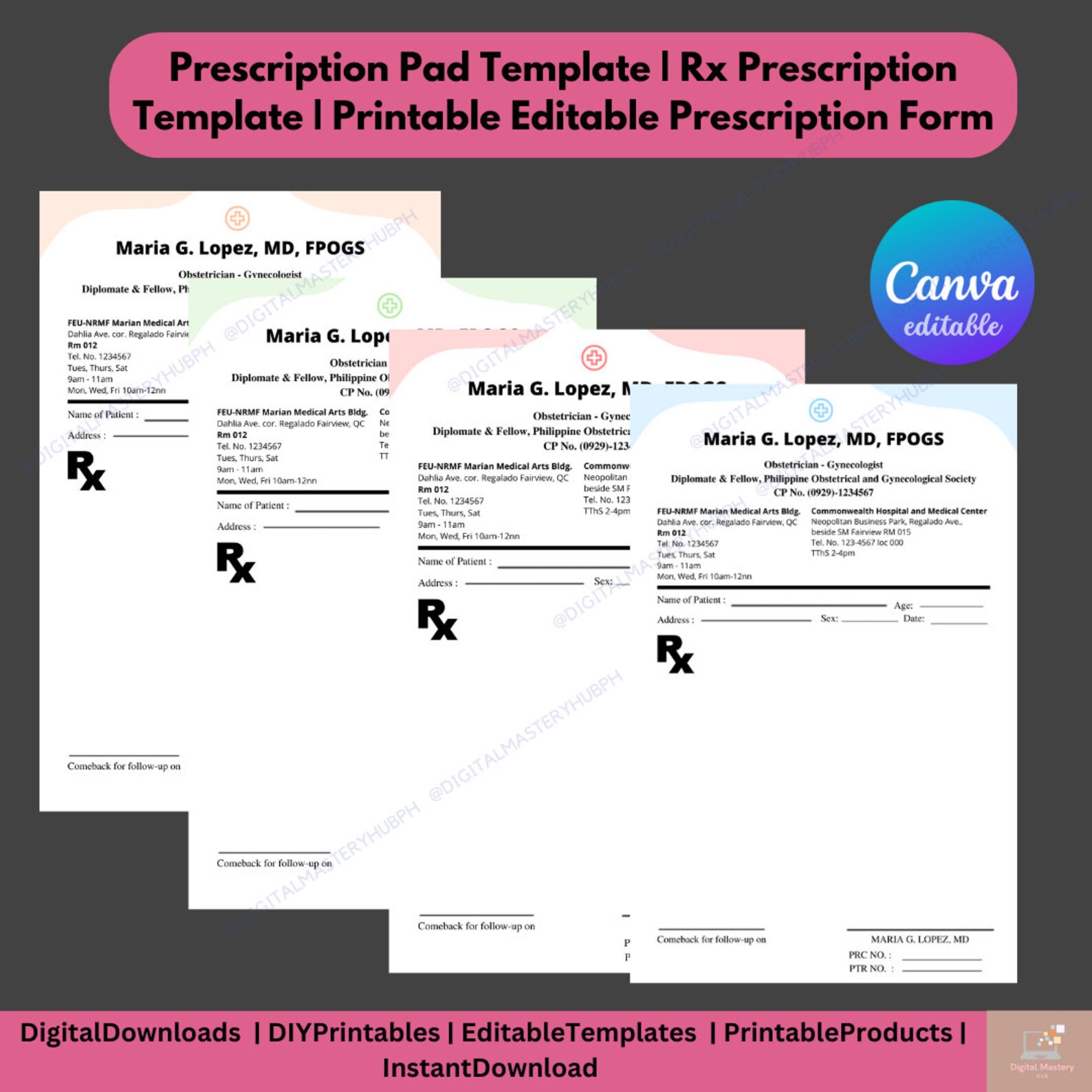 Prescription Pad Template Rx Prescription Template Printable Editable ...