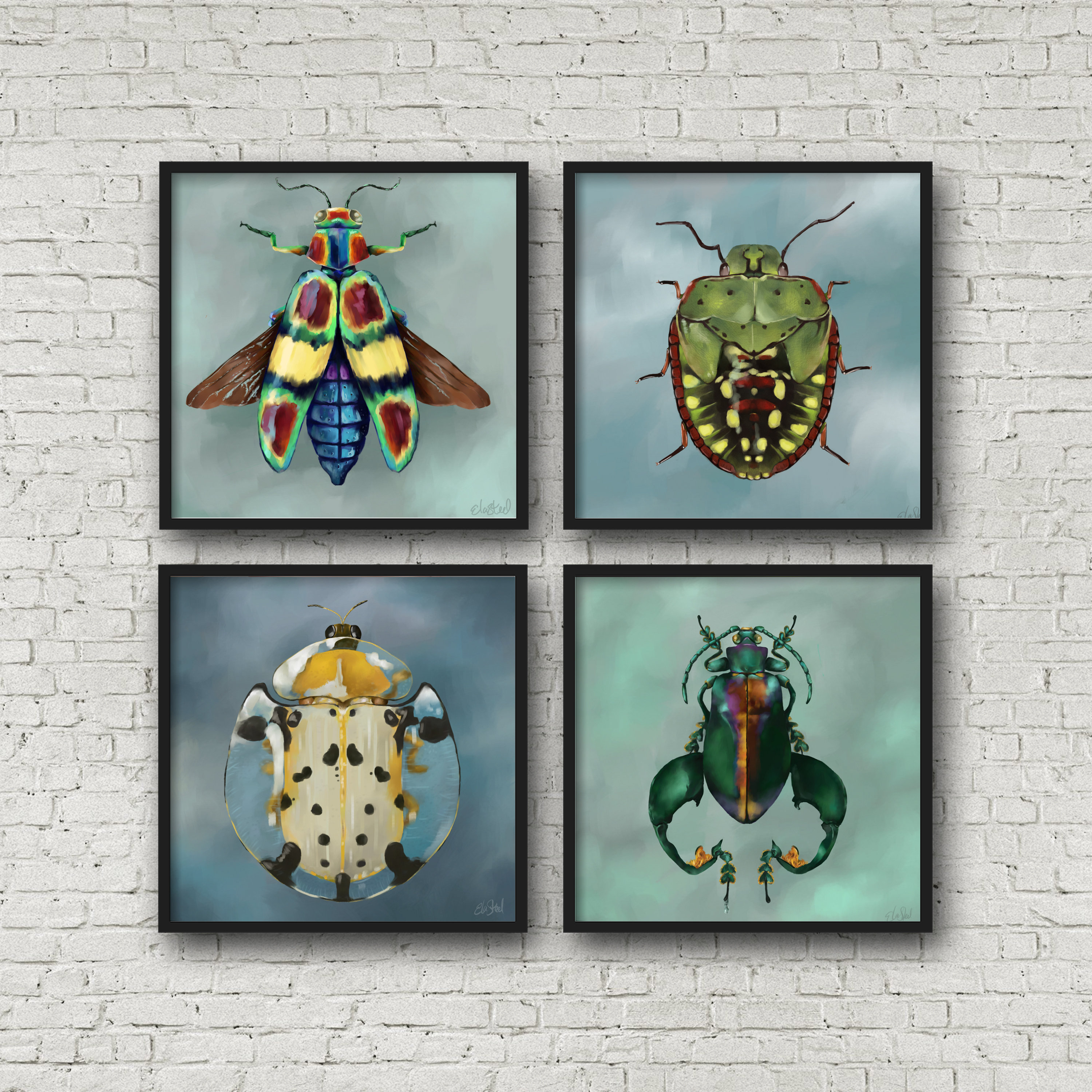 PRINT Bundle 4 Beetle Bug Art 8x8 Inch Fine Art by Ela Steel ...