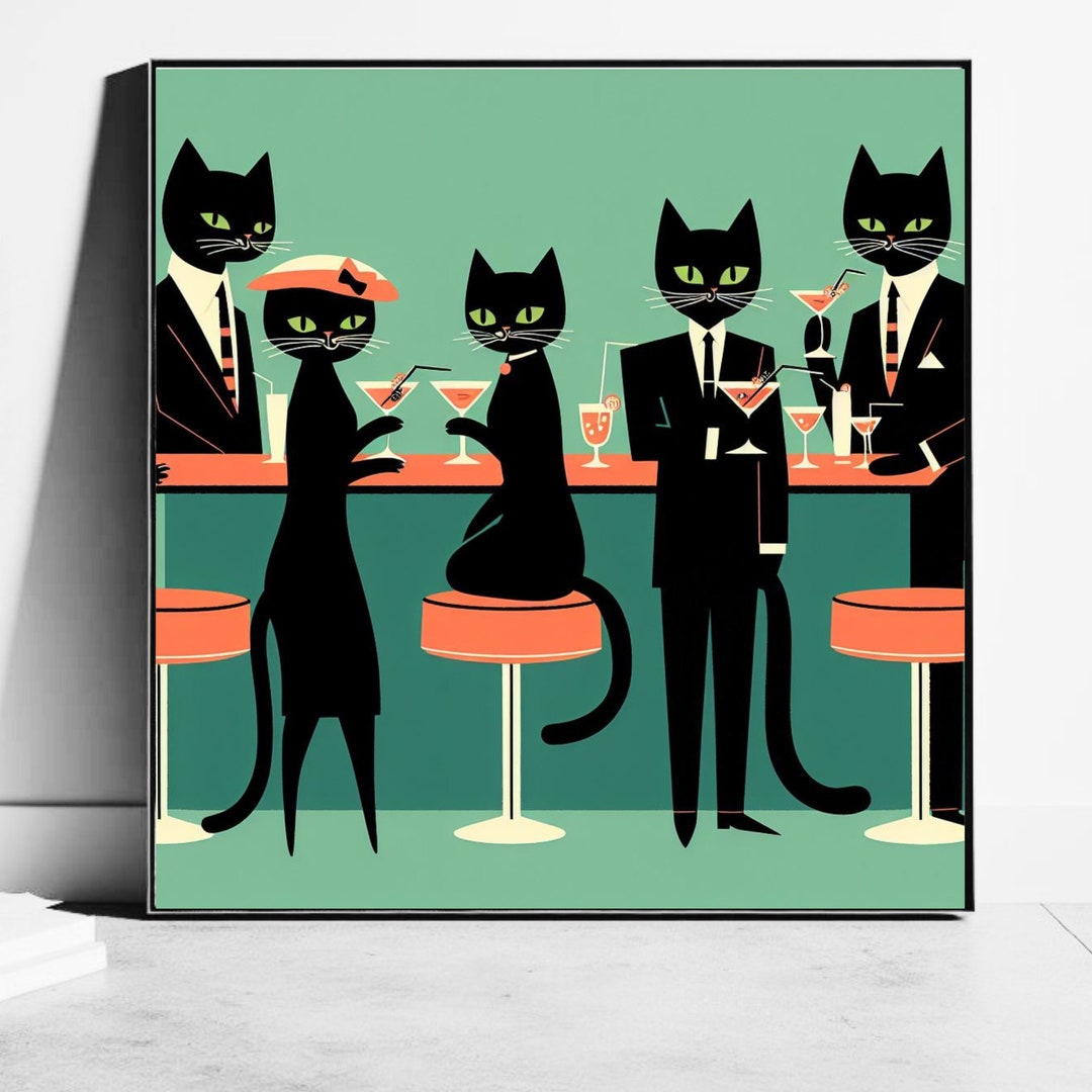 Black Cats Day Drinking Art, Cocktail Print, Cat Mom Gifts - Etsy