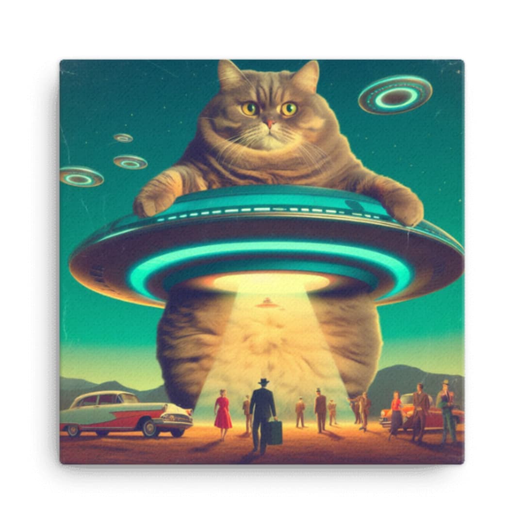 Fat Cat Abduction Art on 20x20 Canvas - Trendy Wall Art, Take Me to ...