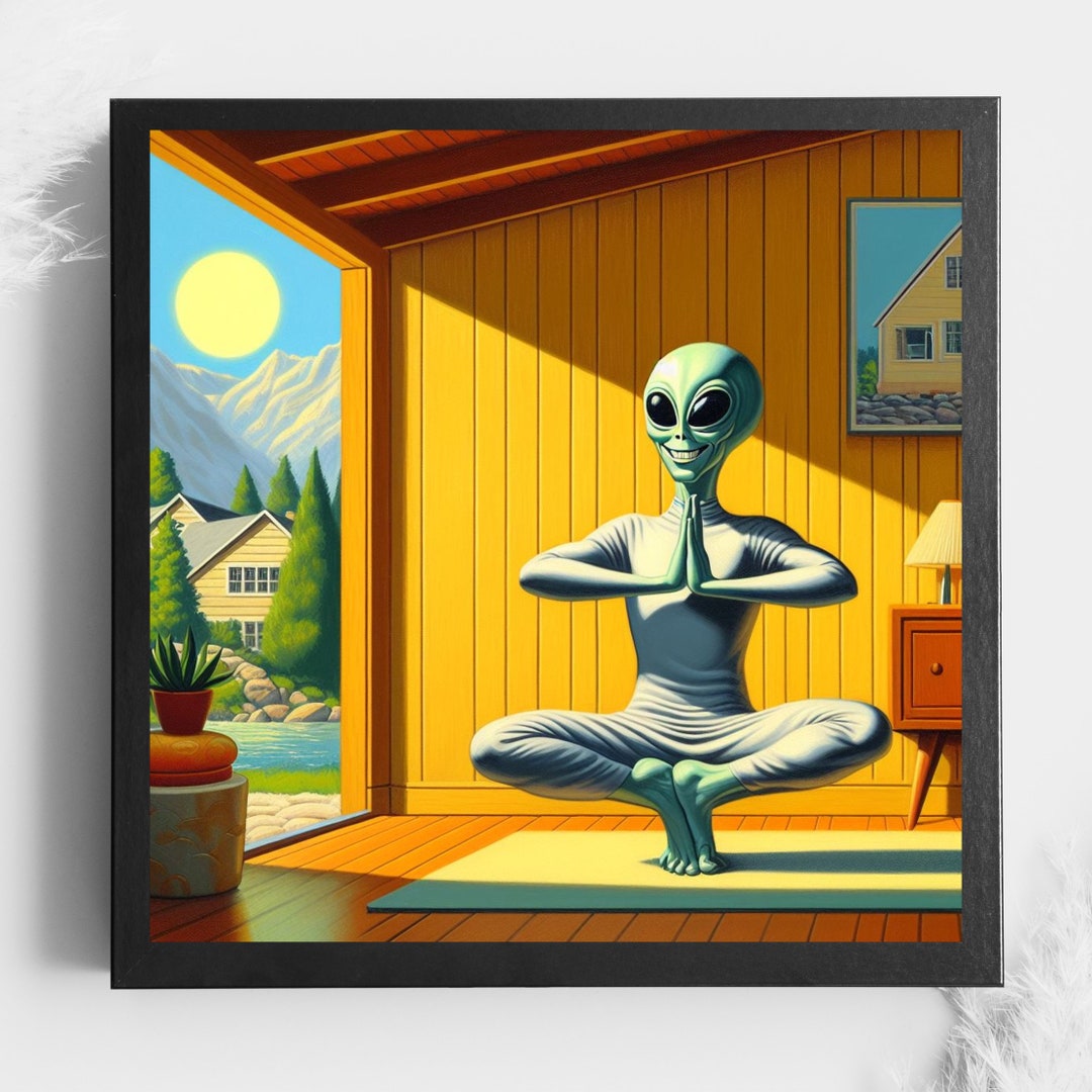 Aliens Doing Yoga Art Print Series Alien Themed Wall Art Yoga Wall Art ...