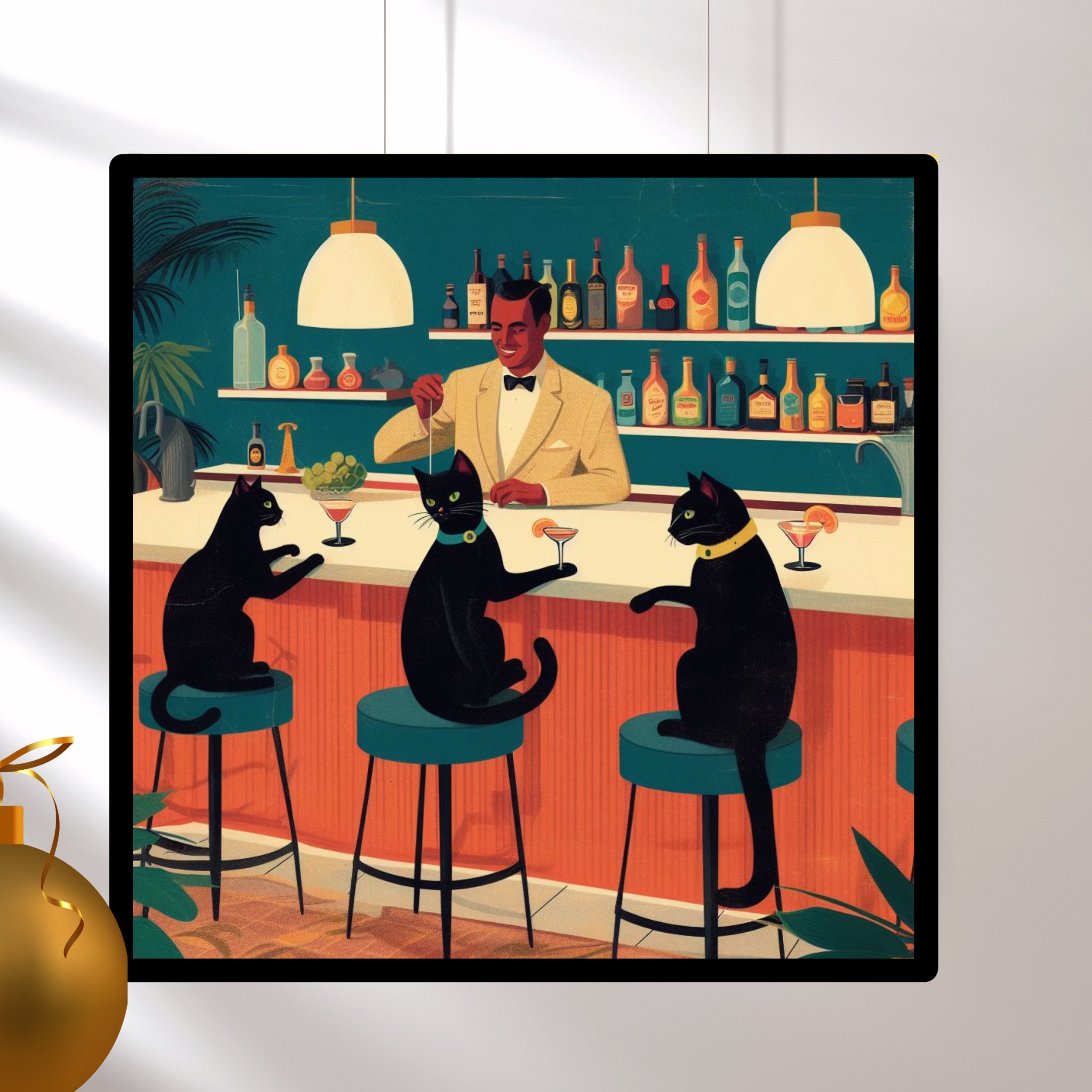Black Cats Day Drinking Art Cocktail Print Best Holiday - Etsy