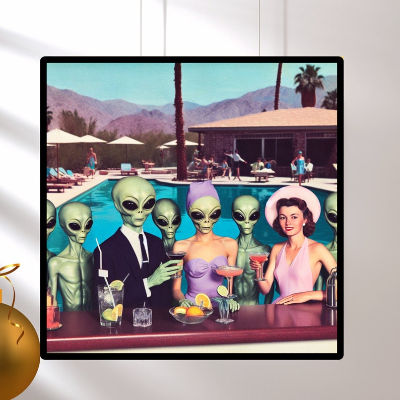 Vintage 1960's Inspired Alien Cocktail Party, Cocktail Print, Trendy ...