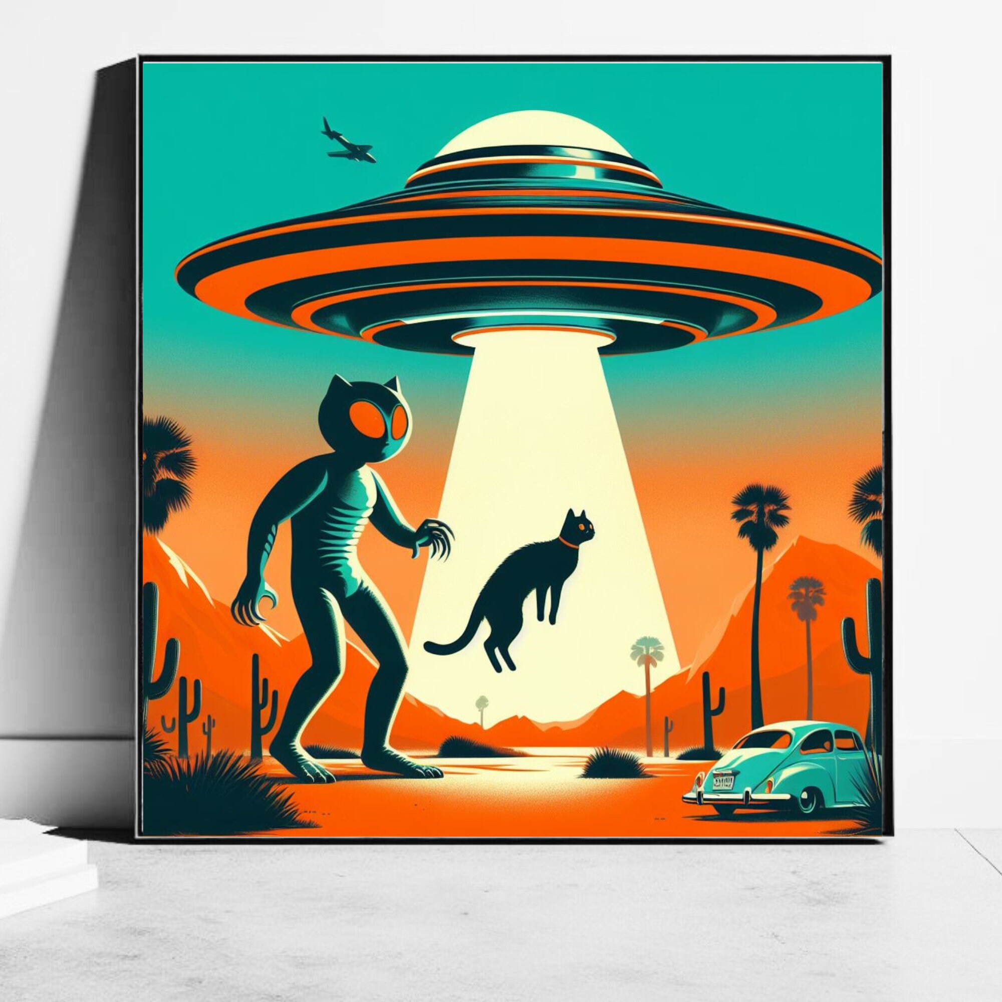 Cat Abduction UFO Poster, Funny Cat Art, Sci Fi Decor, Home Gifts Cats ...