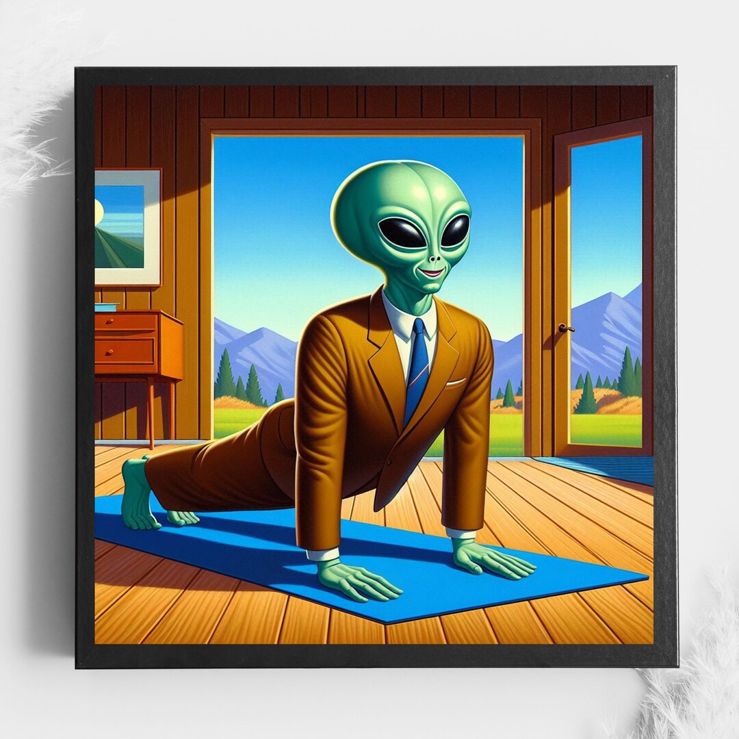Alien Themed Wall Art Aliens Doing Yoga I Yoga Wall Art Funny Yoga ...