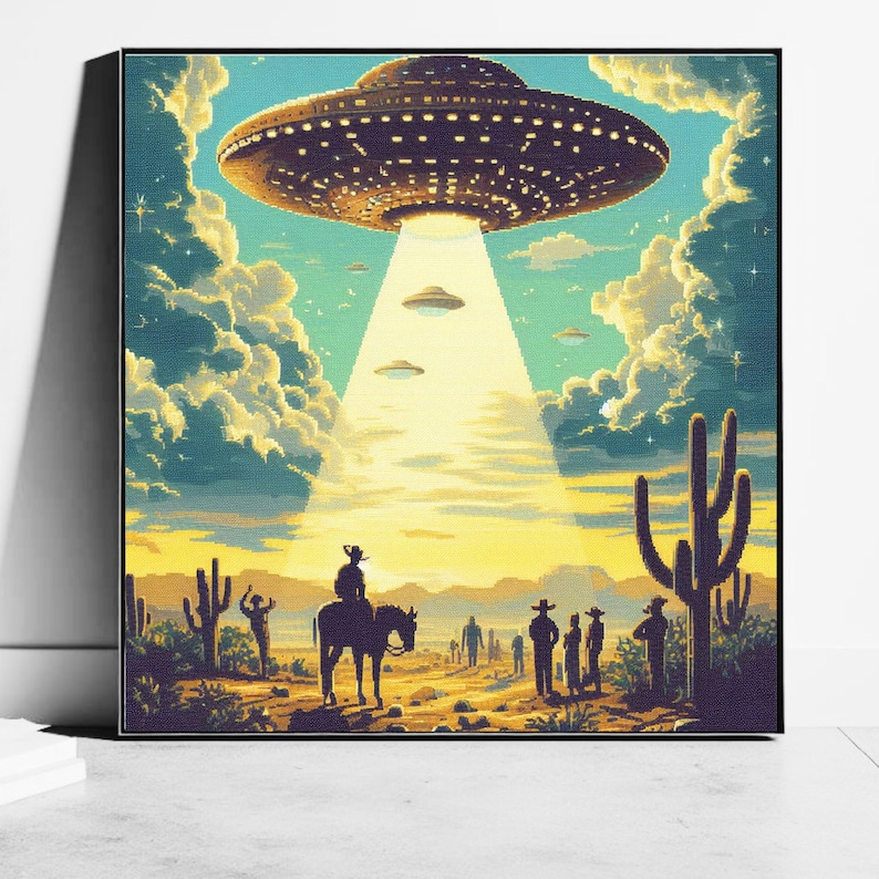 UFO Cow Abduction - Trendy Western Cowboy Wall Art, Vintage 1950's ...
