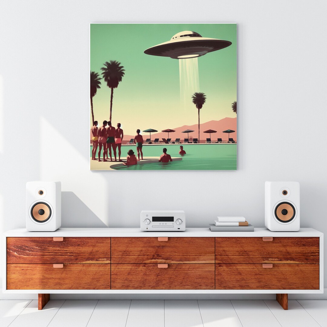 Vintage 1960's Inspired UFO Art, Mid Century Modern Art, MCM Wall Art ...