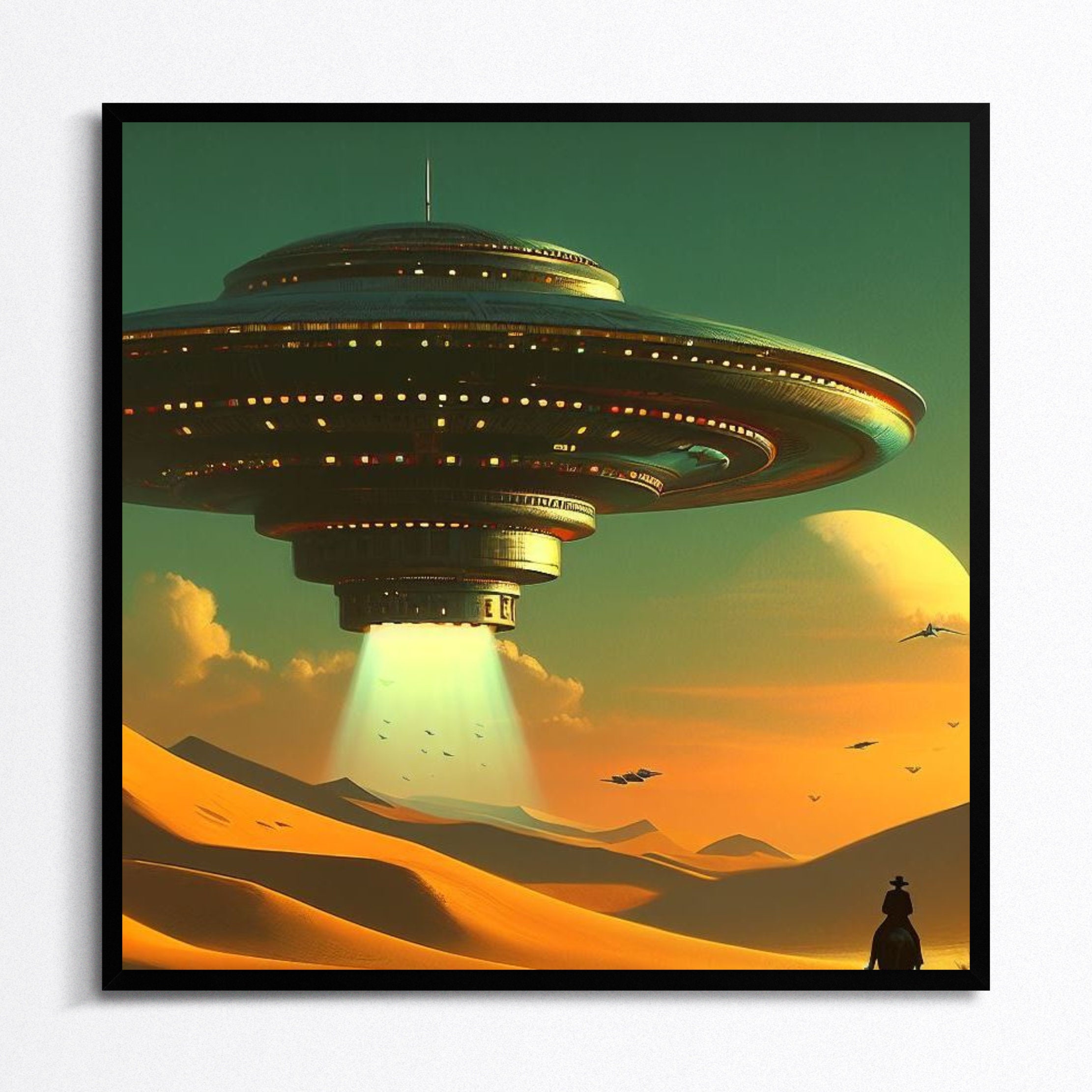 UFO Art, Retro Sci-fi Art, Vintage 1950's Inspired UFO Sighting Space ...