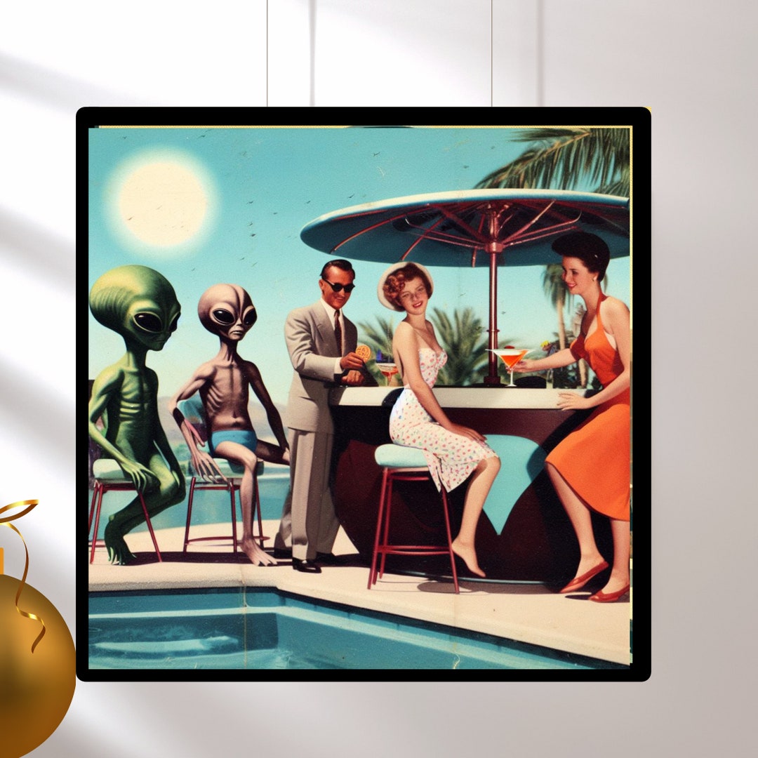 Vintage 1960's Inspired Alien Cocktail Party, Cocktail Print, Trendy ...