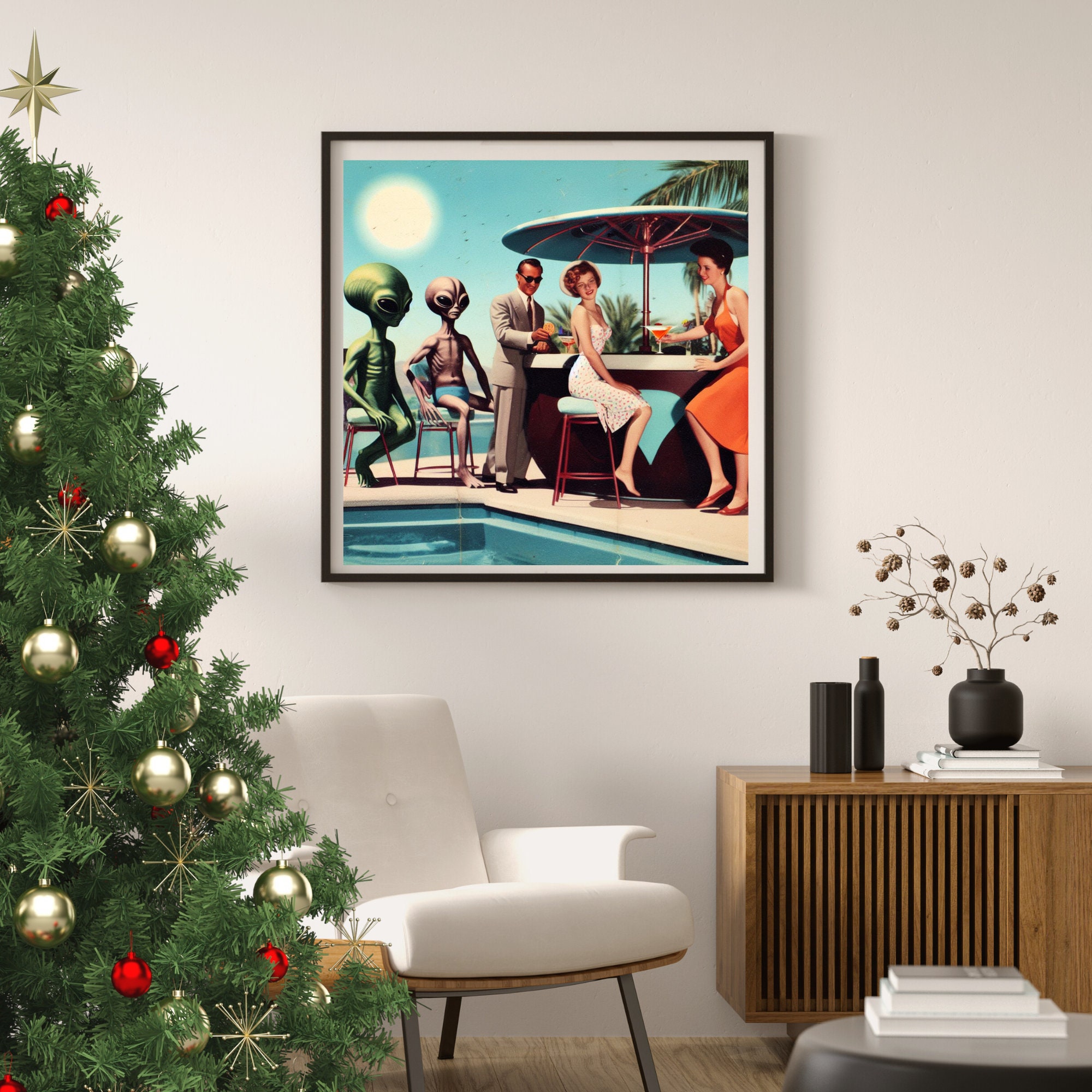 Vintage 1960's Inspired Alien Cocktail Party, Cocktail Print, Trendy ...