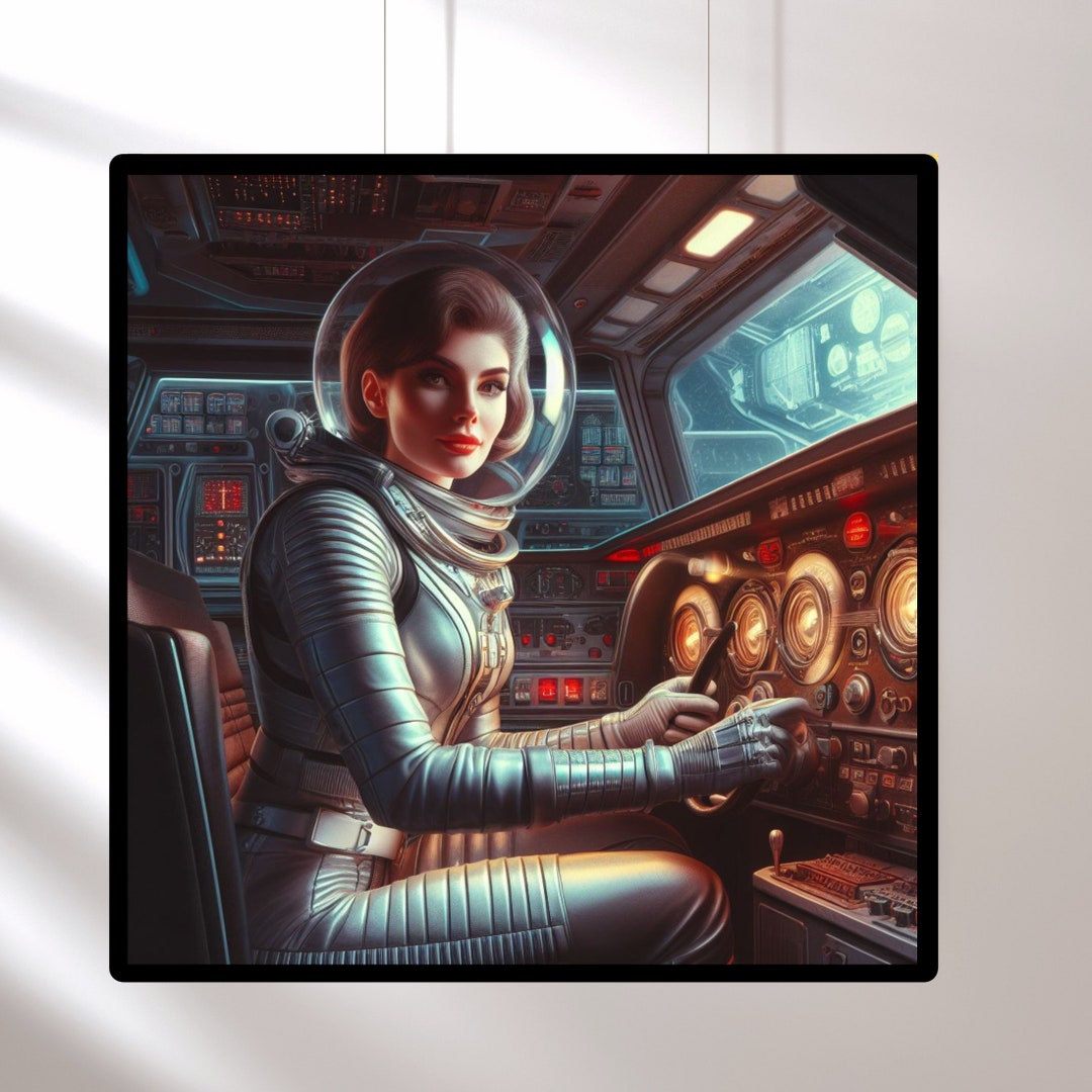 Retro Sci-fi Art, 1960s Space Art, Retro Female Astronaut Poster ...