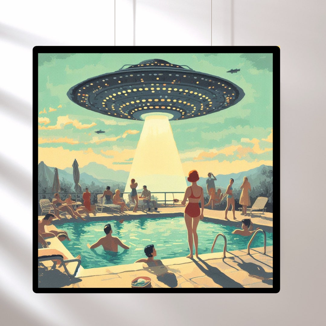 Vintage 1950's Inspired UFO Art, Retro Futuristic, MCM Wall Art, Atomic ...