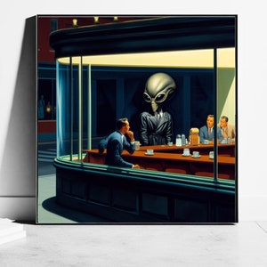 Retro Diner Art Prints I Aliens in Diners Getting Coffee I Mid Century ...