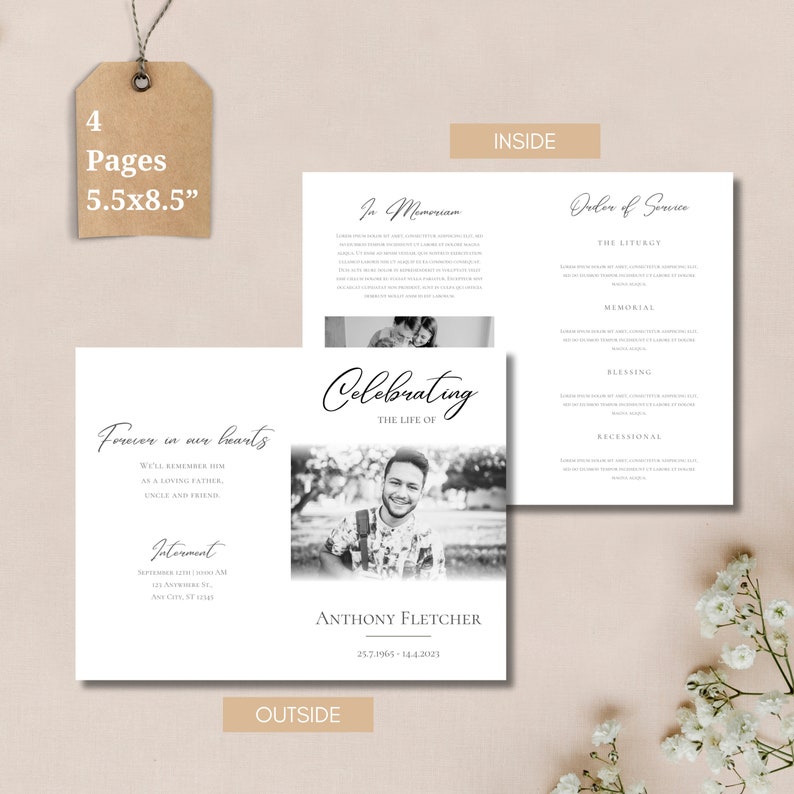 Minimalist Funeral Program Template Simple Funeral Memorial Program ...