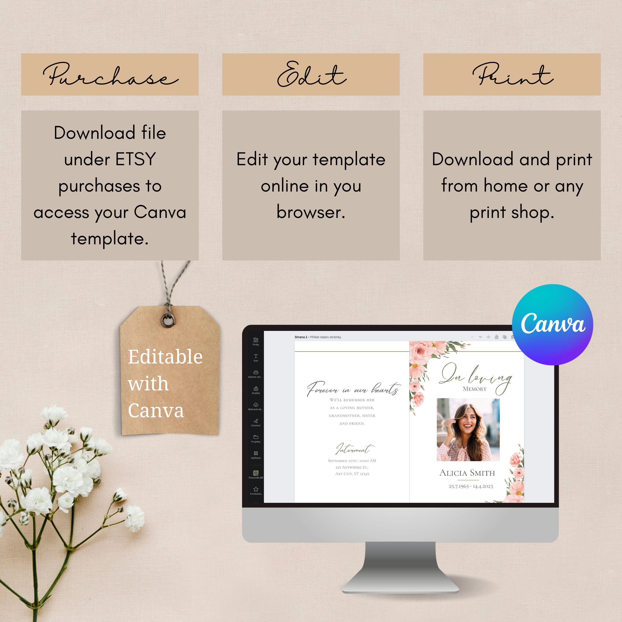 Editable Funeral Program Template Instant Download Obituary Template ...
