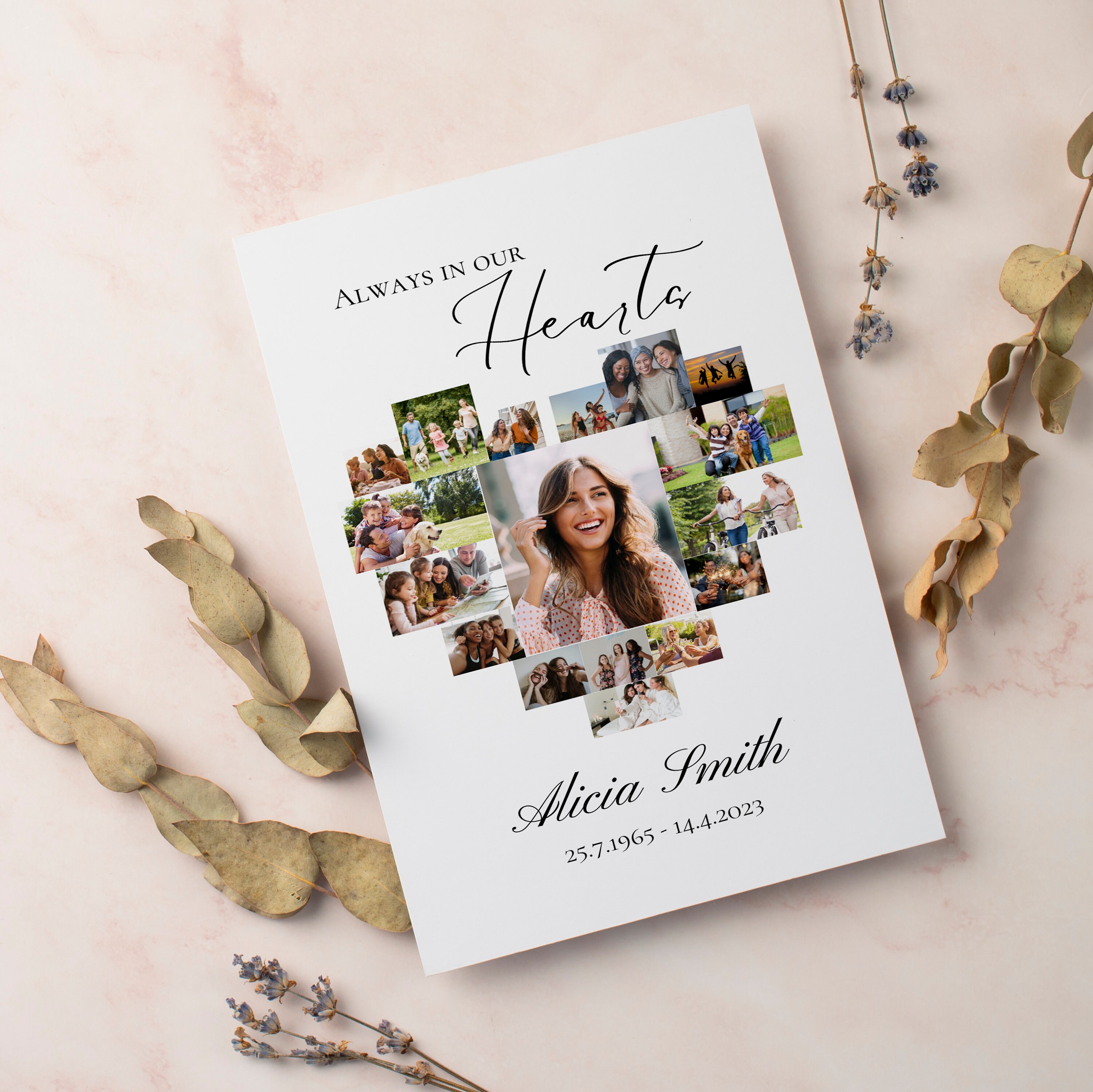 Heart Collage Funeral Program Template Simple Photo Funeral Memorial ...