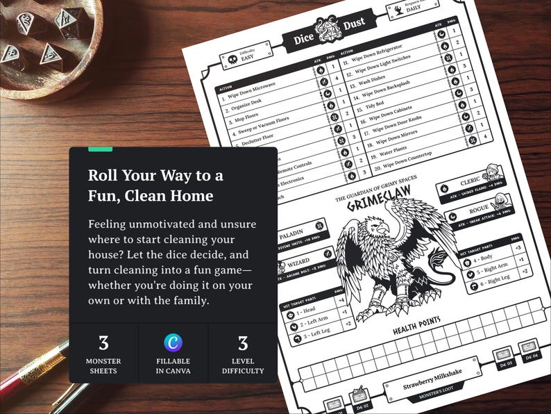ADHD D20 Cleaning Game Starter Pack: A Dnd-inspired Cleaning Challenge for Your Daily Chores ...