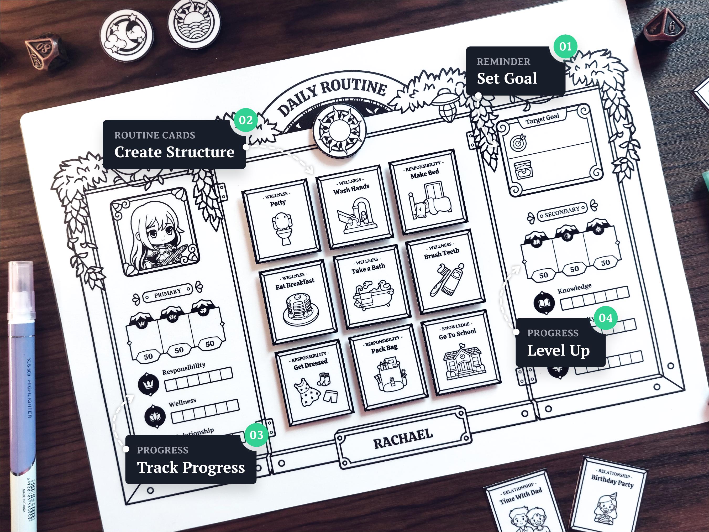 ADHD Daily Routine Chart for Kids Starter Pack: A Dnd-inspired Way for ...