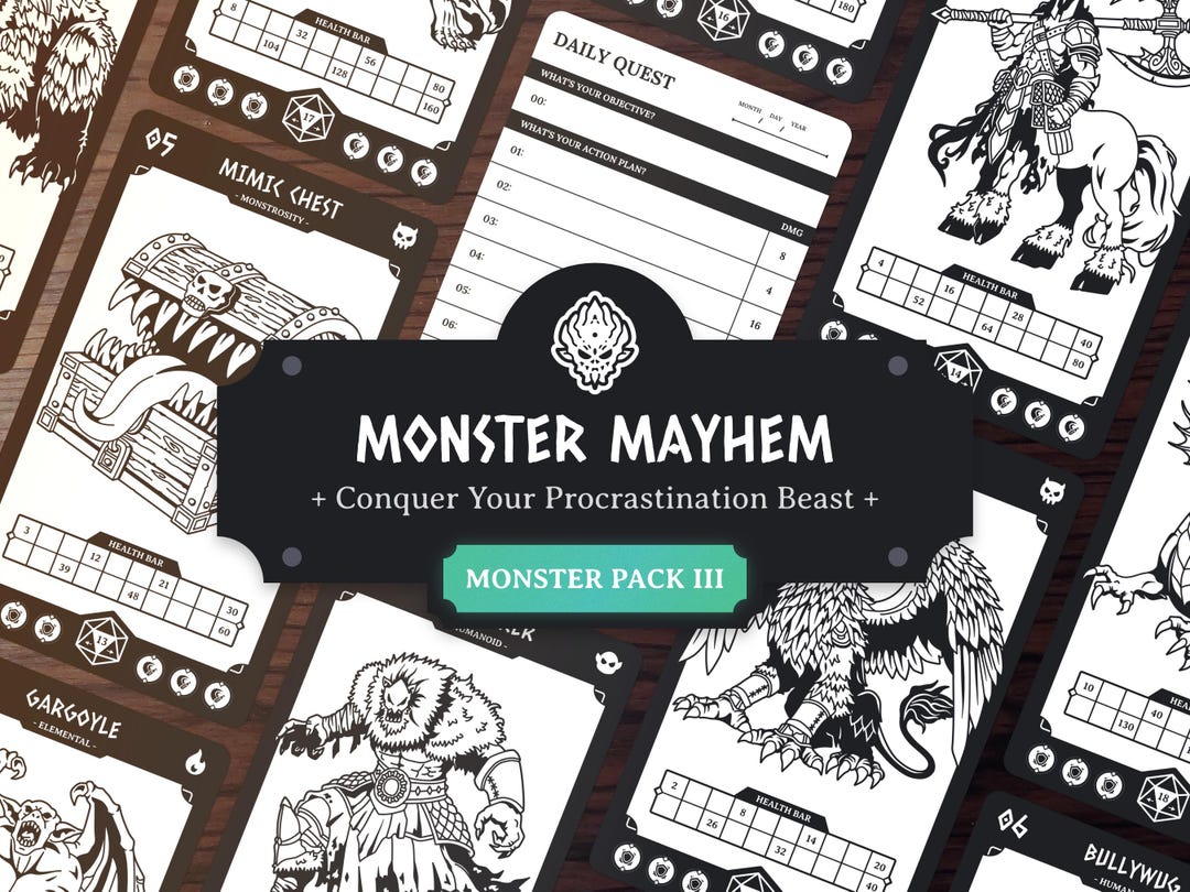ADHD Daily Planner Monster Pack III: A Dnd-inspired Productivity To-do ...