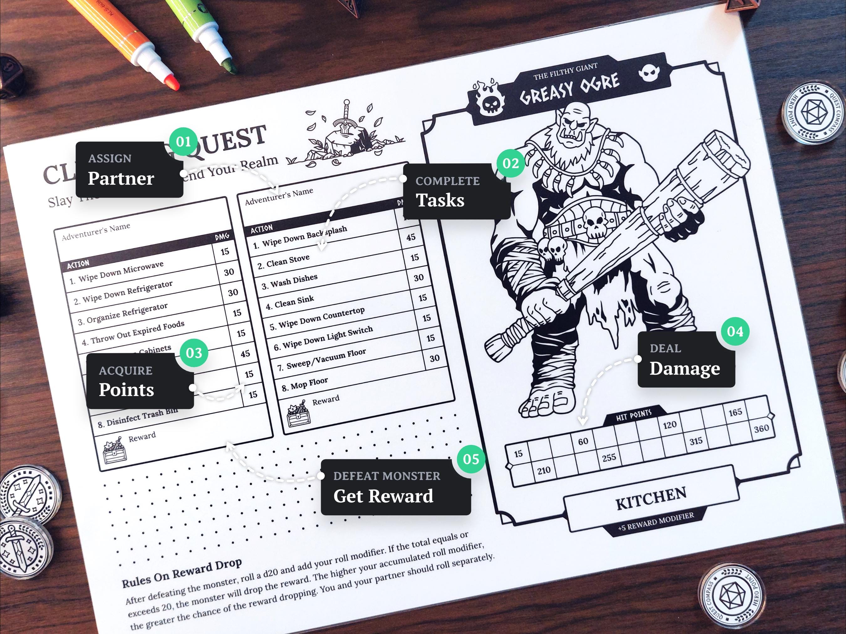 ADHD Cleaning Checklist Partner Pack: A Dnd-inspired Gamified Cleaning ...