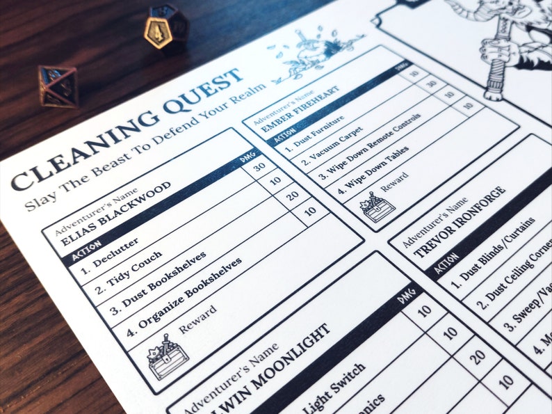 DND Inspired Cleaning Checklist Designed for Families, Couples, and ...