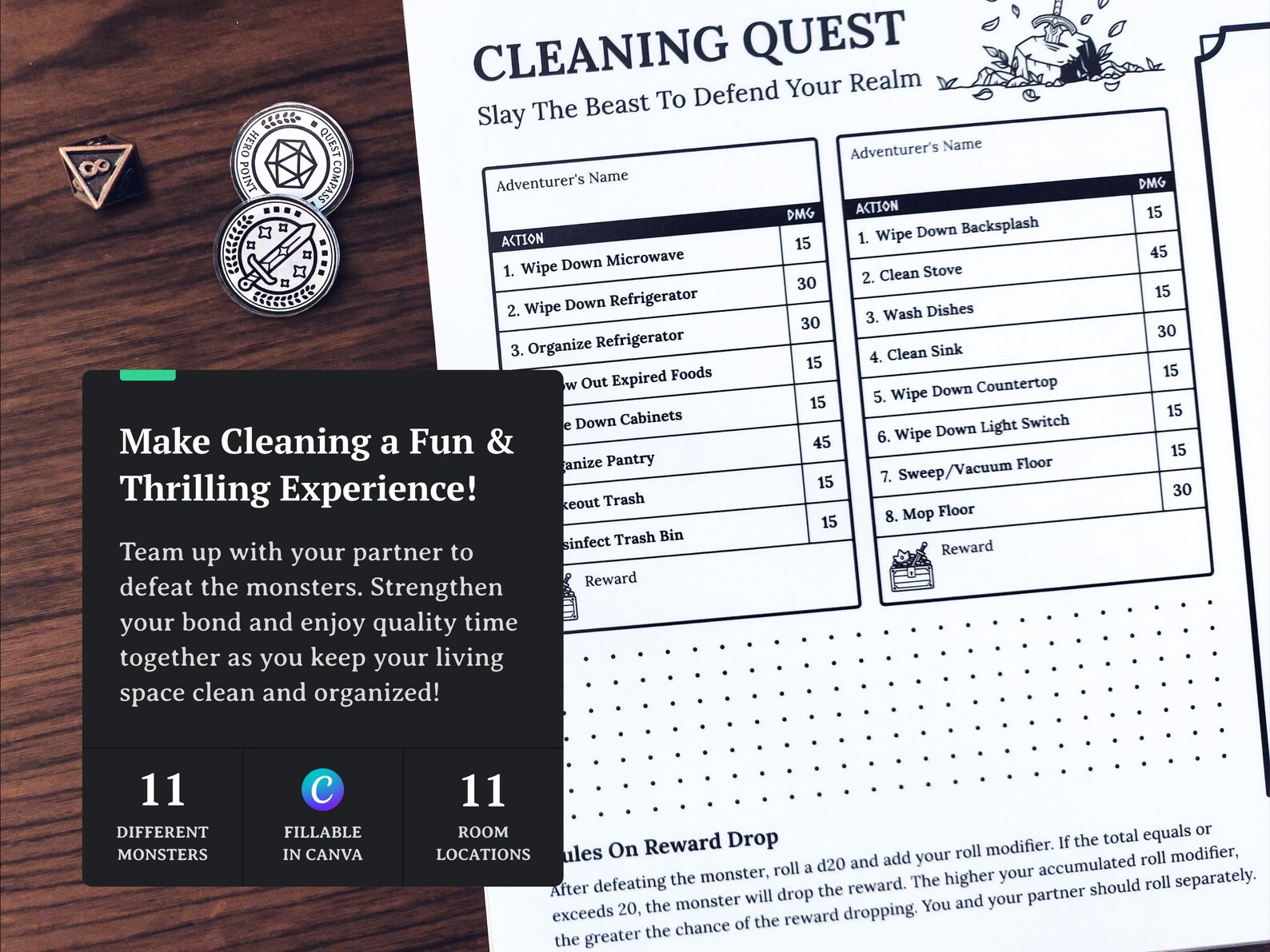 ADHD Cleaning Checklist Partner Pack: A Dnd-inspired Gamified Cleaning ...