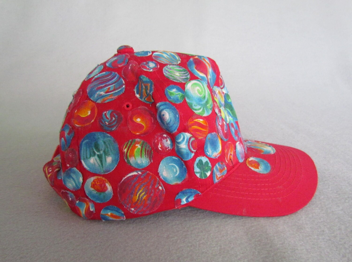 Unique Red Ball Cap With Over 100 Fabric Marbles Glued to It - Etsy